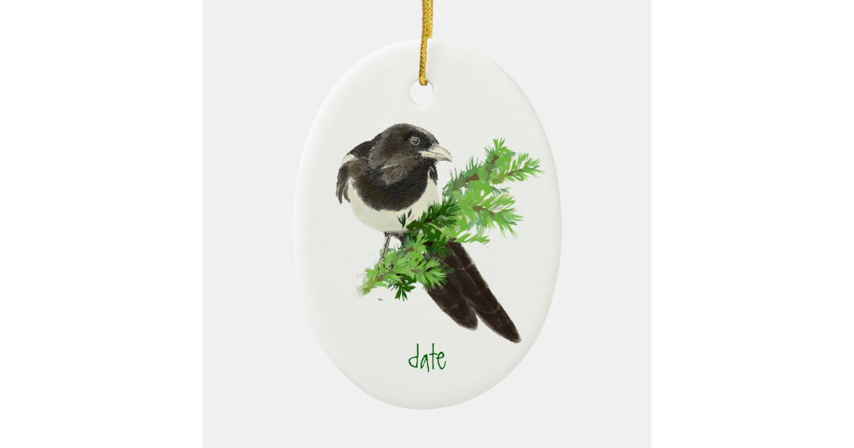 Custom Dated Christmas Magpie Ornament | Zazzle