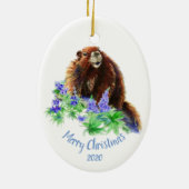 Custom Dated Christmas Marmot, Groundhog Animal Ceramic Ornament | Zazzle