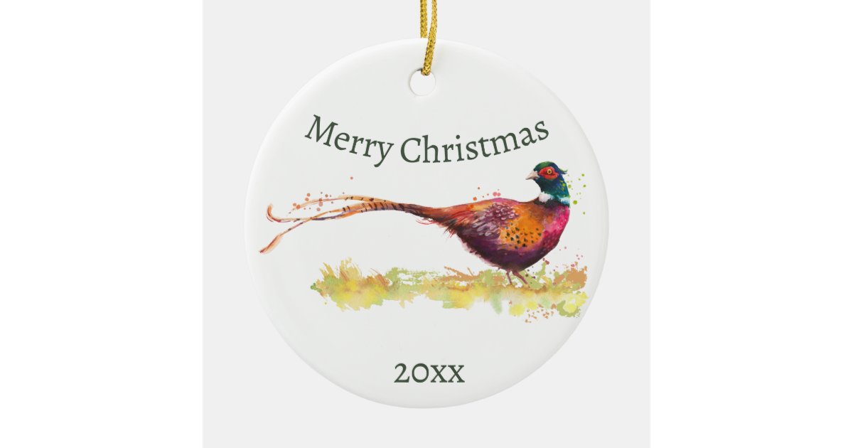 Custom Dated Watercolor Pheasant, Bird Animal Cera Ceramic Ornament ...
