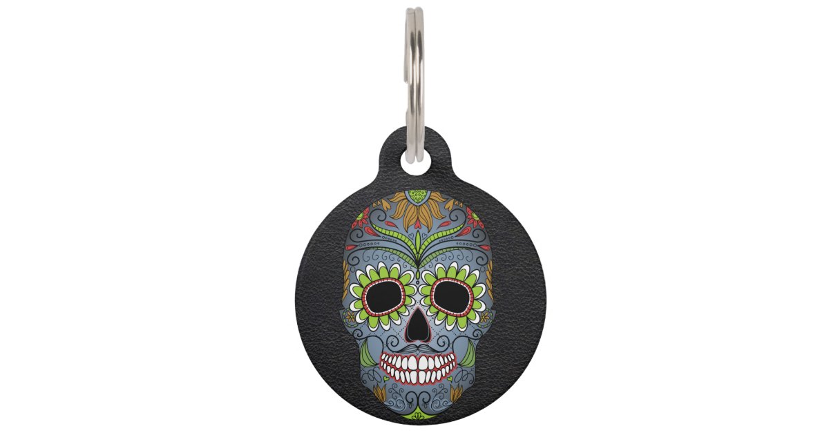 Custom Day of the Dead Skull Dog Pet Tag | Zazzle