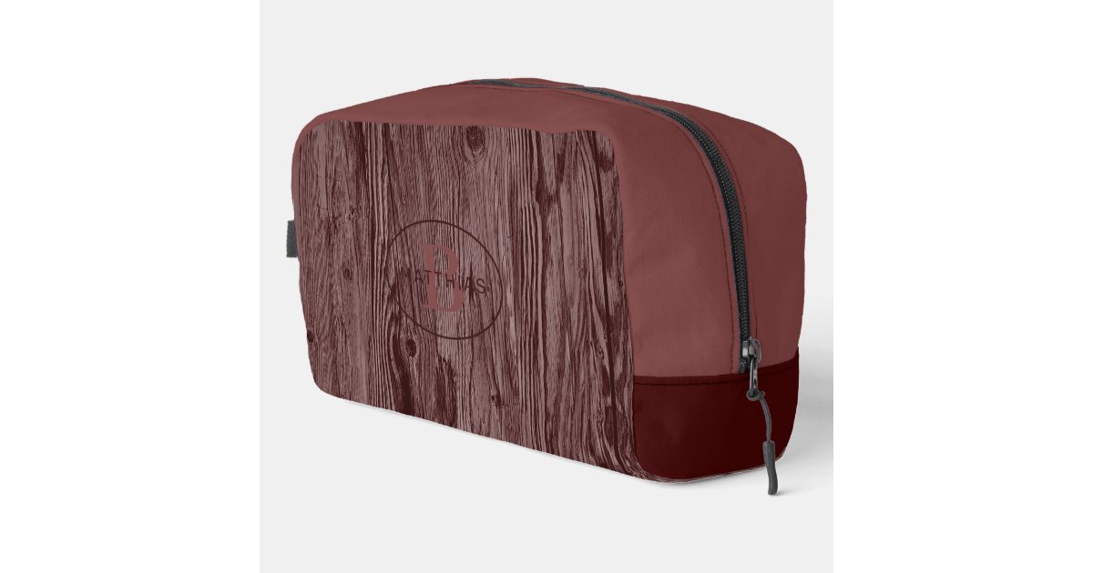 Custom Deep Dark Maroon Red Woodgrain Pattern Dopp Kit | Zazzle