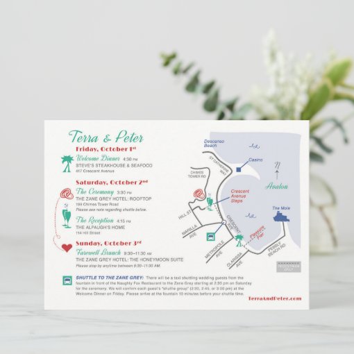 Custom Designed Wedding Day Itinerary Map FOR T&P Invitation | Zazzle