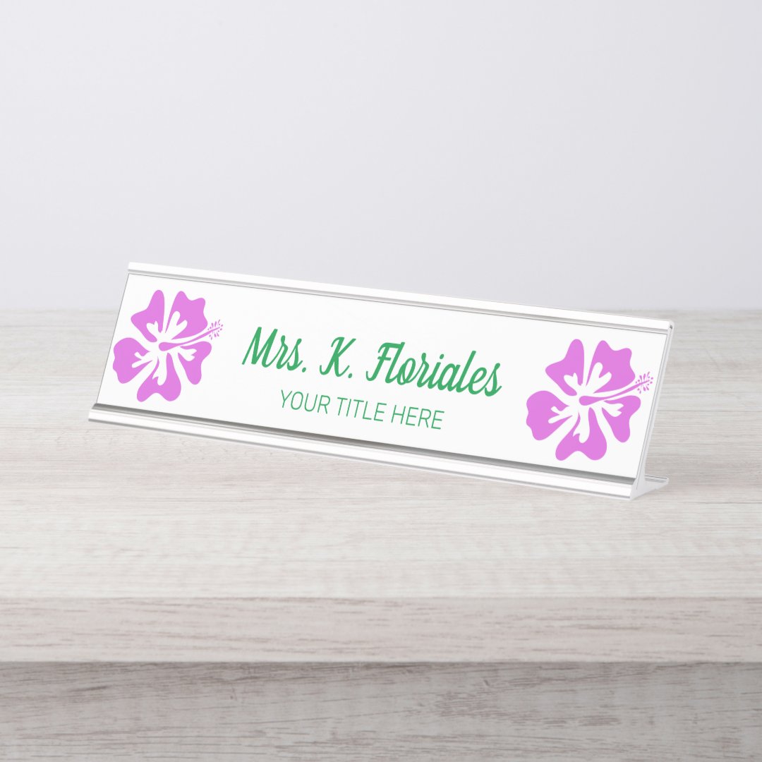 Custom desk name plate with Hibiscus flower logo | Zazzle