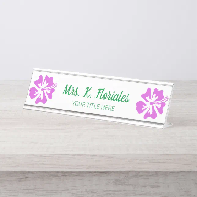 Custom desk name plate with Hibiscus flower logo | Zazzle