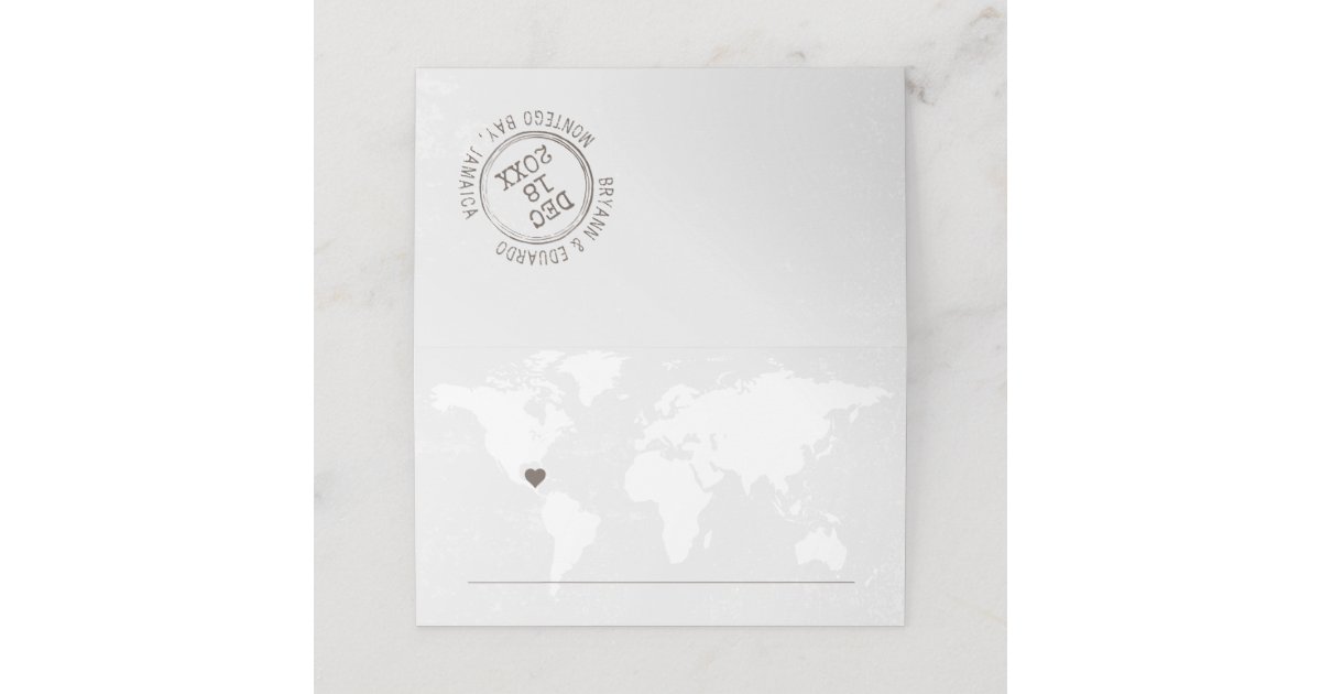 Custom Destination Stamp World Map ALL EDITABLE Place Card | Zazzle
