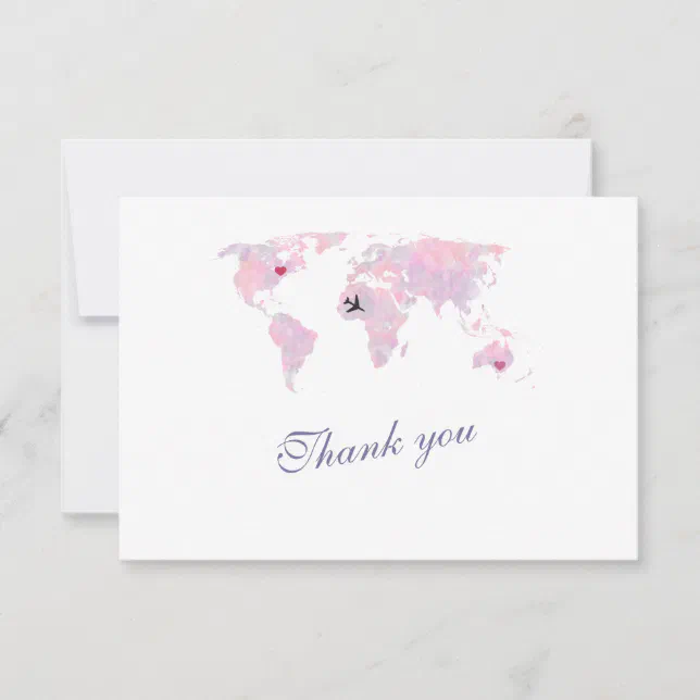 Custom Destination World Map Wedding Thank You Card | Zazzle