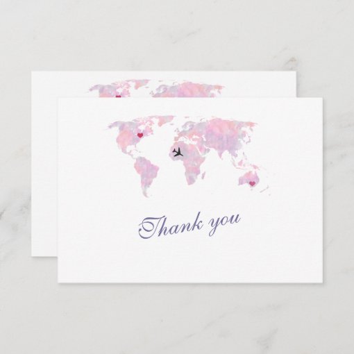 Custom Destination World Map Wedding Thank You Card | Zazzle