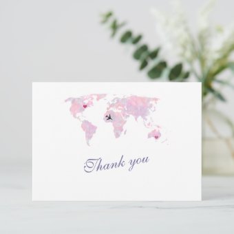 Custom Destination World Map Wedding Thank You Card | Zazzle