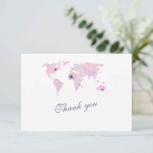 Custom Destination World Map Wedding Thank You Card | Zazzle