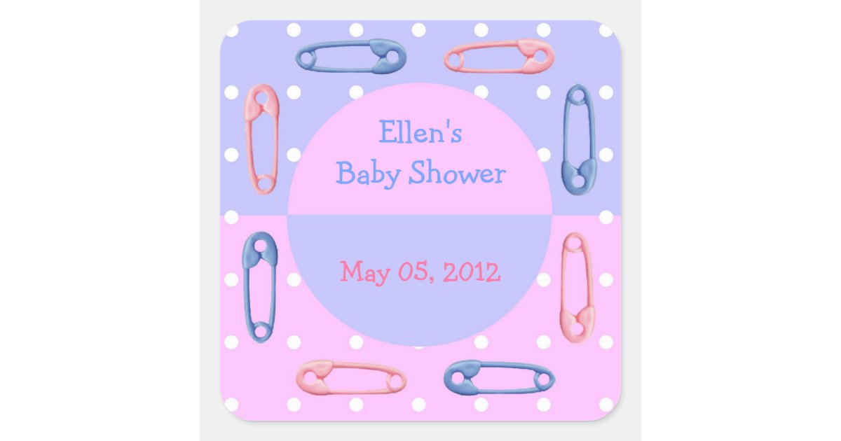 Custom Diaper Pin Baby Shower Sticker | Zazzle