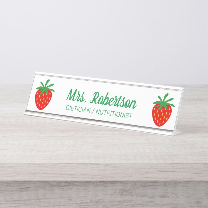 Custom dietician nutritionist red strawberry icon desk name plate | Zazzle