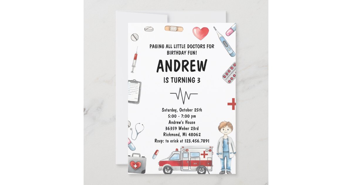 Custom Digital Kids Doctor Birthday Party Invitation | Zazzle