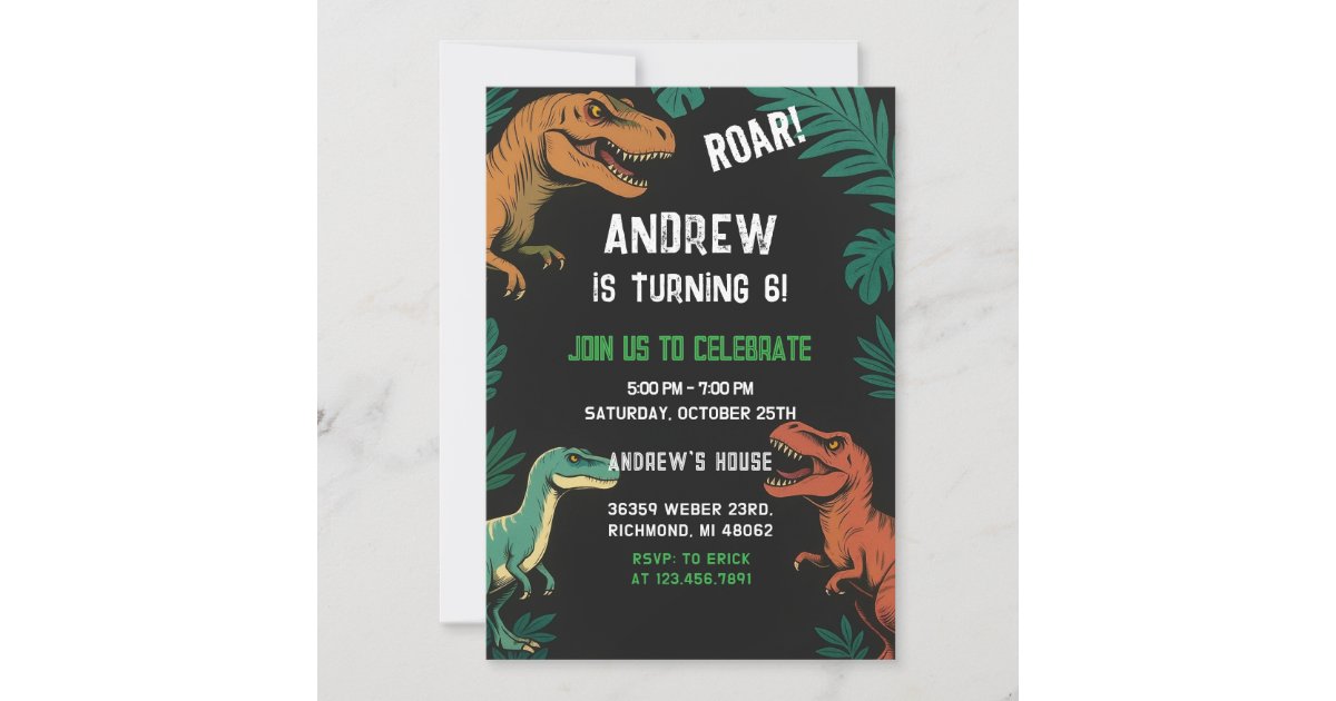 Custom Dinosaur T-Rex Party birthday dino boy Invitation | Zazzle