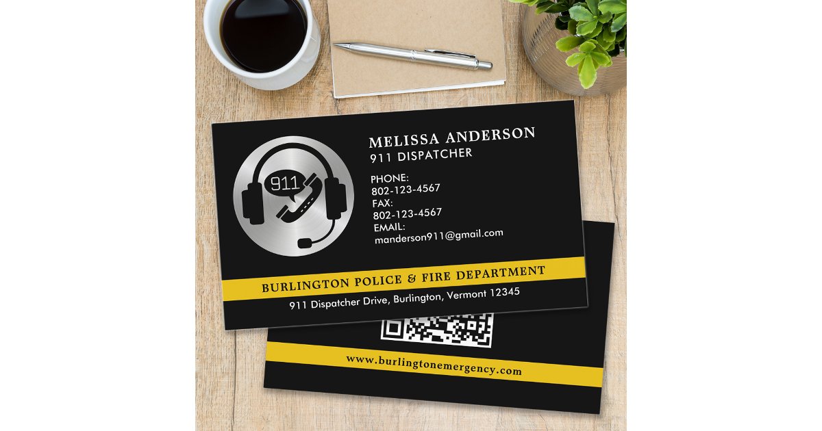 Custom Dispatcher Emergency Police Fire QR Code Business Card | Zazzle