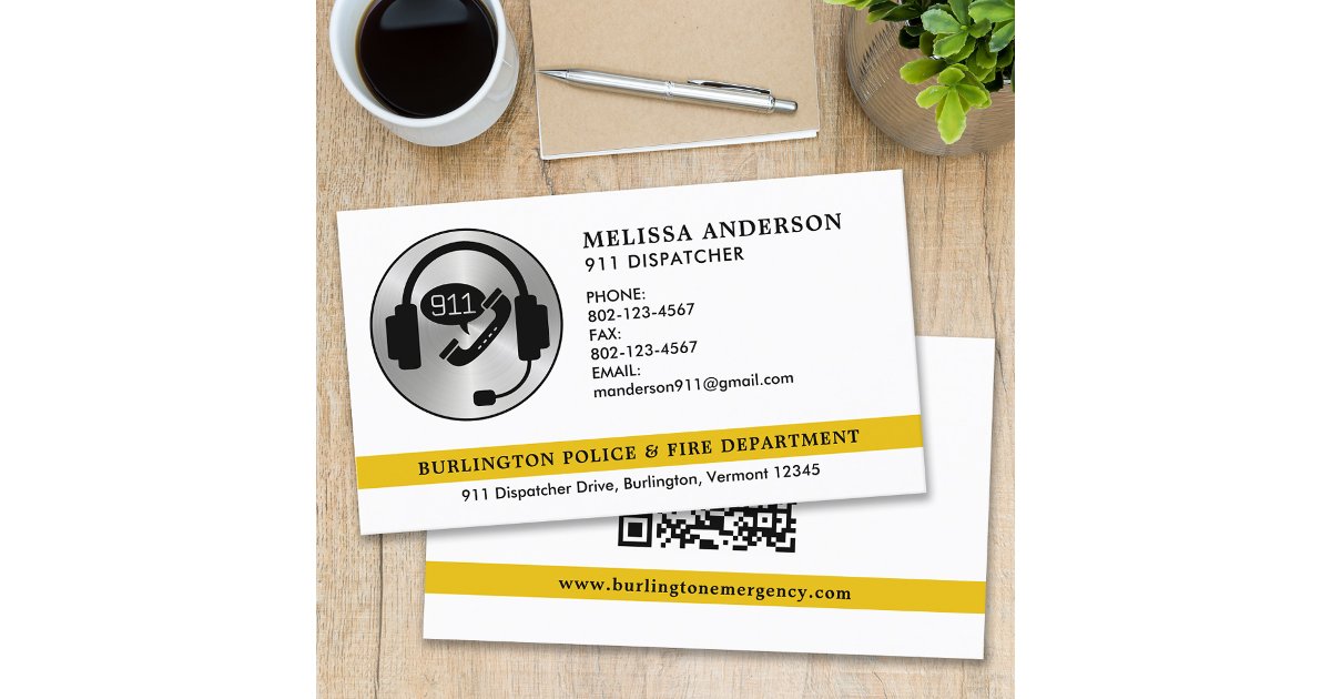 Custom Dispatcher Emergency Service Logo QR Code Business Card | Zazzle