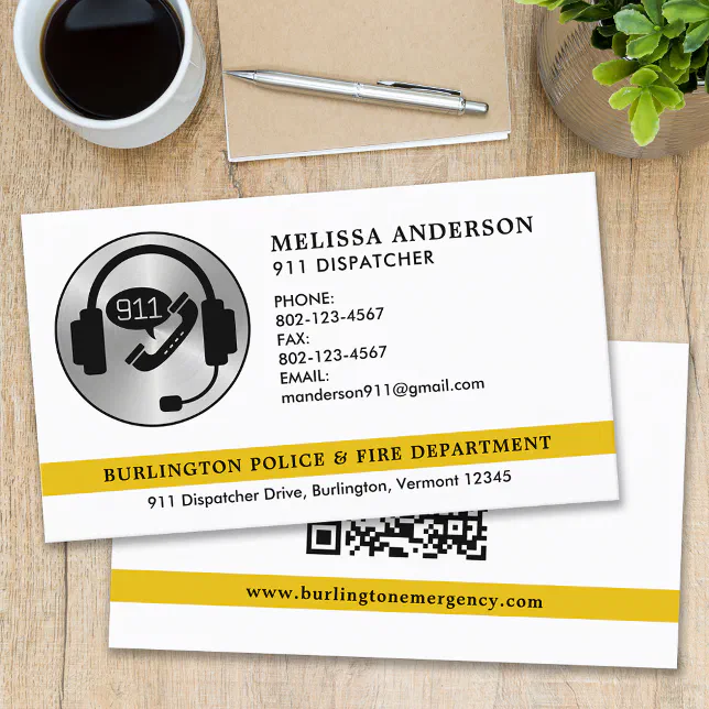 Custom Dispatcher Emergency Service Logo QR Code Business Card | Zazzle