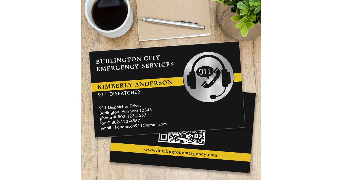 Custom Dispatcher Emergency Services Logo QR Code Business Card | Zazzle