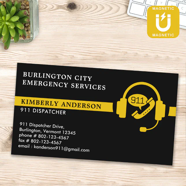 Custom Dispatcher Modern 911 Emergency Dept Logo Business Card Magnet ...