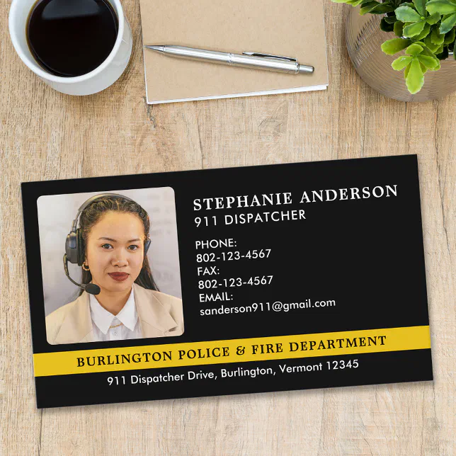 Custom Dispatcher Photo 911 Police Fire Emergency Business Card | Zazzle