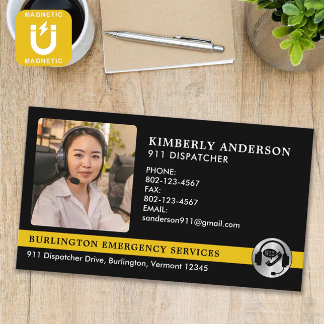 Custom Dispatcher Photo Emergency Services Logo Business Card Magnet ...