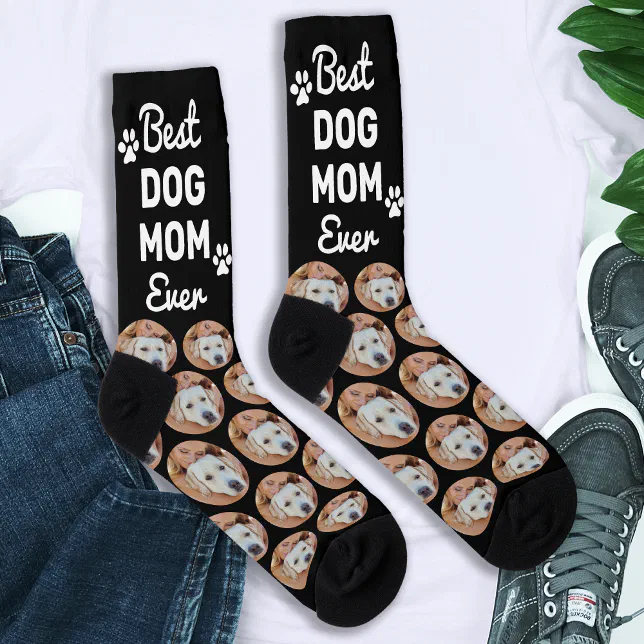 Custom DOG MOM Personalized Pattern Pet Photo Crew Socks | Zazzle