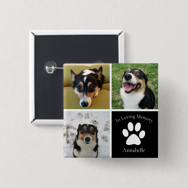 Custom Dog Photo Memorial Collage Pet Keepsake Button | Zazzle