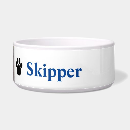 Custom Dog Photo Name Paw Prints Blue Bowl | Zazzle
