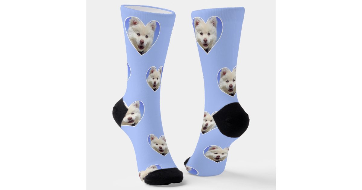 Custom Dog Photo on Light Blue Crew Socks | Zazzle