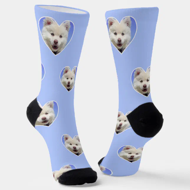 Custom Dog Photo on Light Blue Crew Socks | Zazzle
