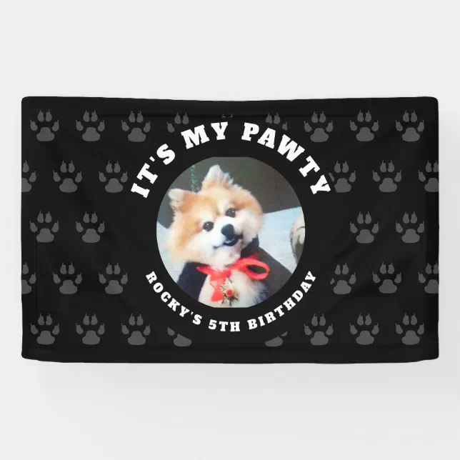 Custom Dog Photo Paw Prints Birthday Party Banner | Zazzle