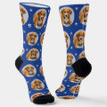 Custom Dog Photo Royal Blue Paw Print Socks | Zazzle
