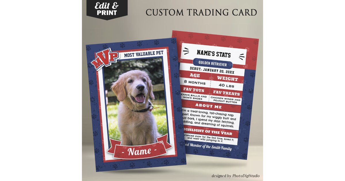 Custom Dog Trading Cards, Classic MVP Pet Trading Calling Card | Zazzle