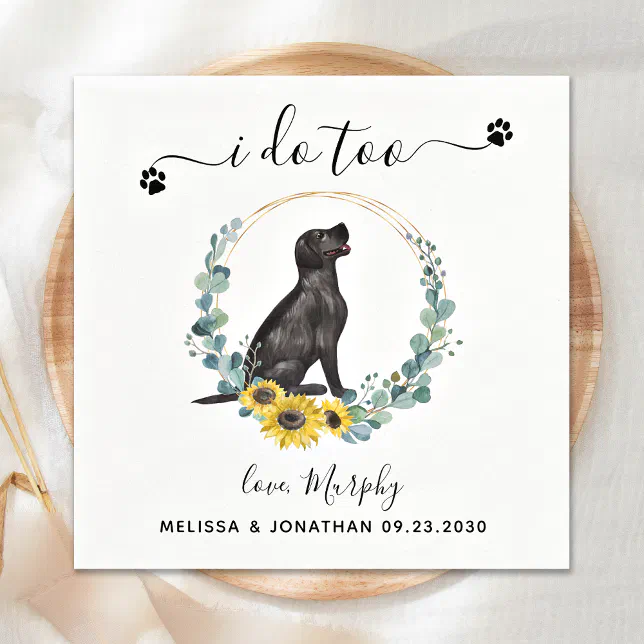 Custom Dog Wedding I Do Too Black Lab Cocktail Napkins | Zazzle
