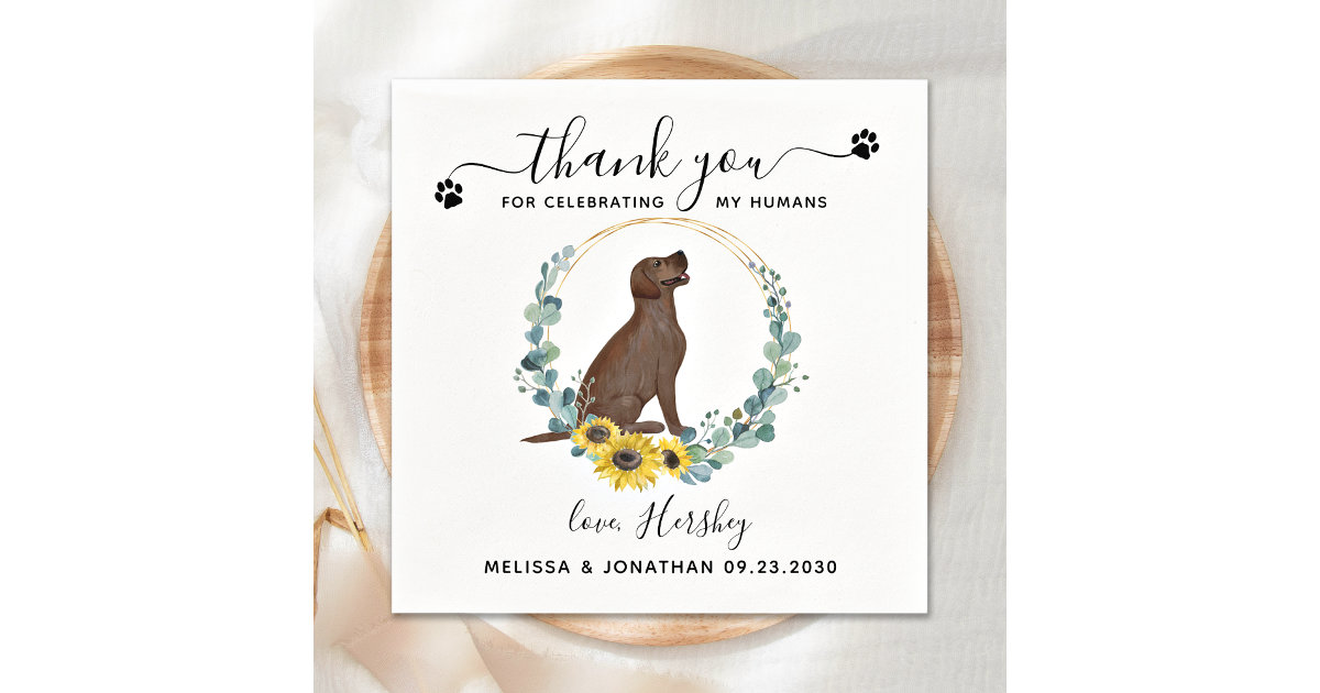 Custom Dog Wedding Thank You Labrador Cocktail Napkins | Zazzle