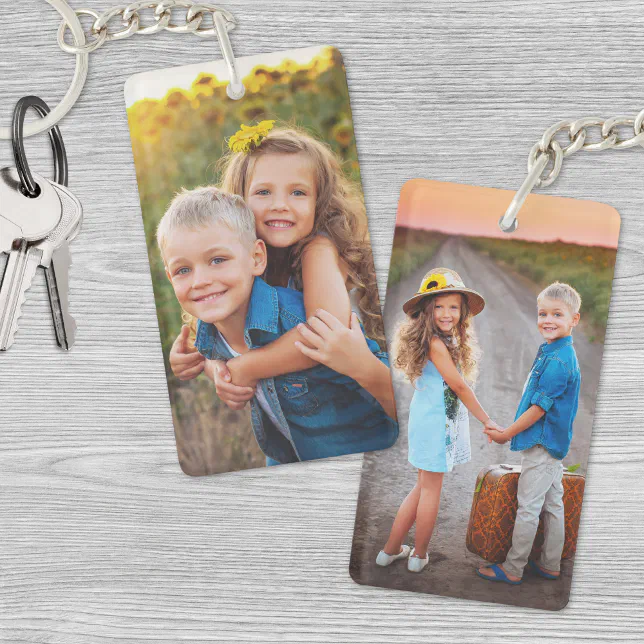 Custom Double Sided Kids Two Photo Keychain | Zazzle