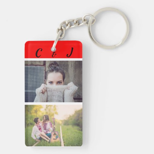 Custom, Double Sided, Photos and Initials. Keychain | Zazzle