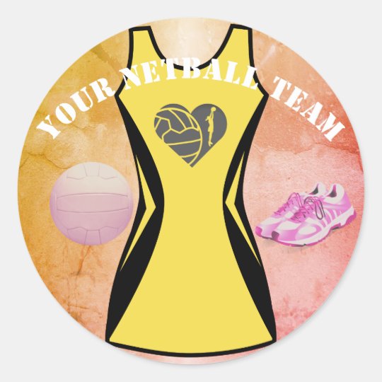 Custom Dress Colour Personalised Netball Team Classic Round Sticker ...