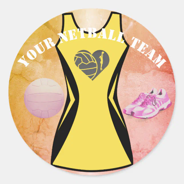 Custom Dress Colour Personalised Netball Team Classic Round Sticker ...