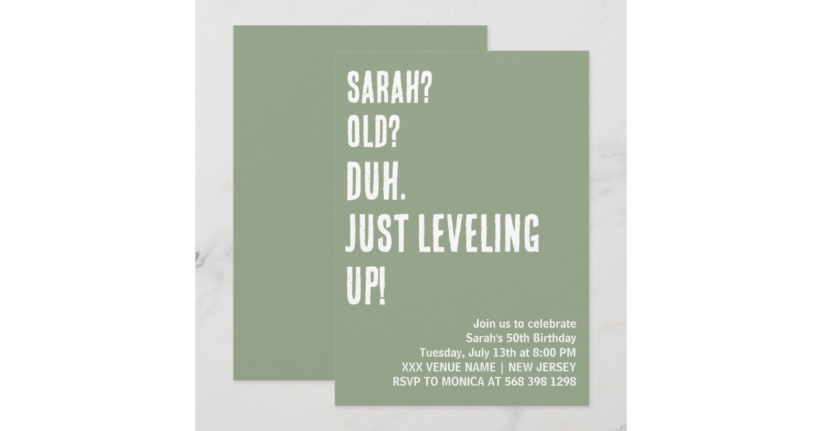 CUSTOM DUH. JUST LEVELING UP! FUNNY BIRTHDAY INVITATION | Zazzle