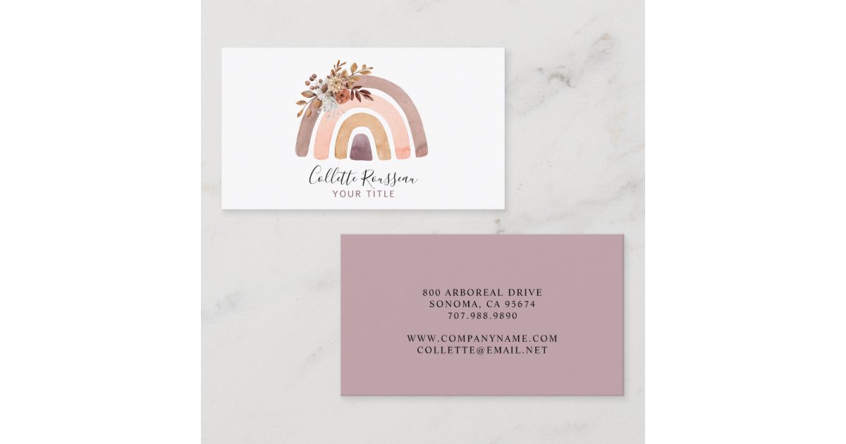Custom Dusty Pink Terracotta Boho Rainbow Flowers Business Card | Zazzle