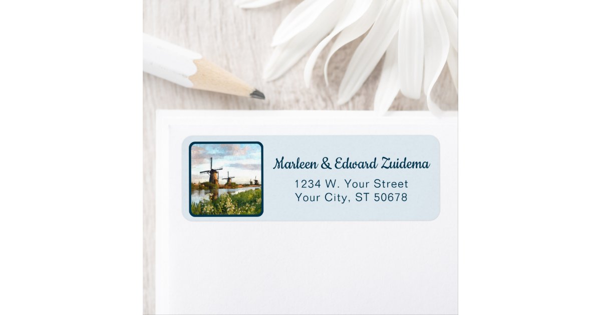 Custom Dutch Windmills Landscape Art Painting Label | Zazzle