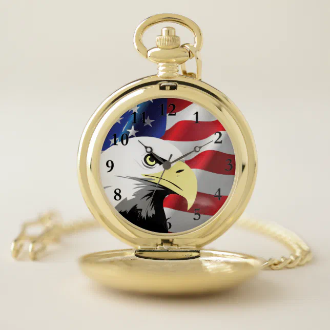 Custom Eagle And American Flag Pocket Watch | Zazzle