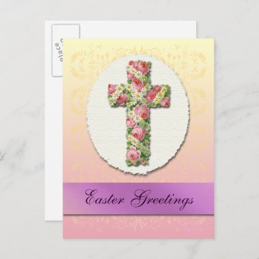 Custom Easter Floral Cross Postcard | Zazzle