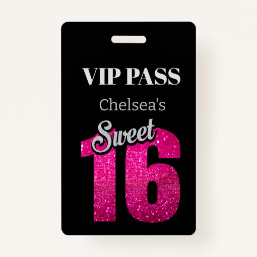 Custom Elegant Birthday Black Sweet 16 VIP Badge | Zazzle