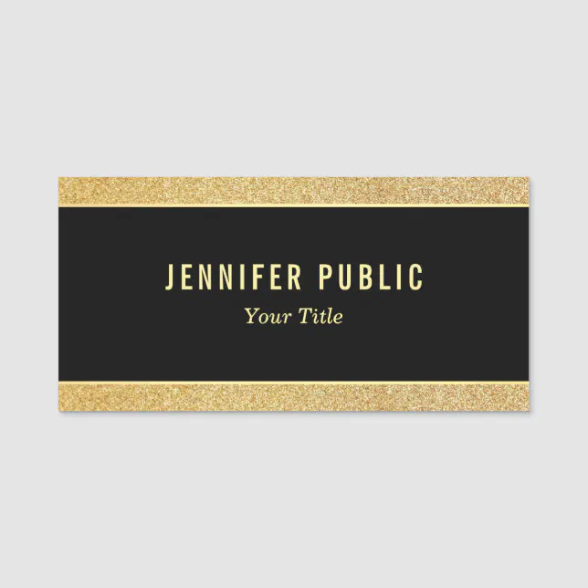 Custom Elegant Black And Gold Glitter Template Name Tag | Zazzle