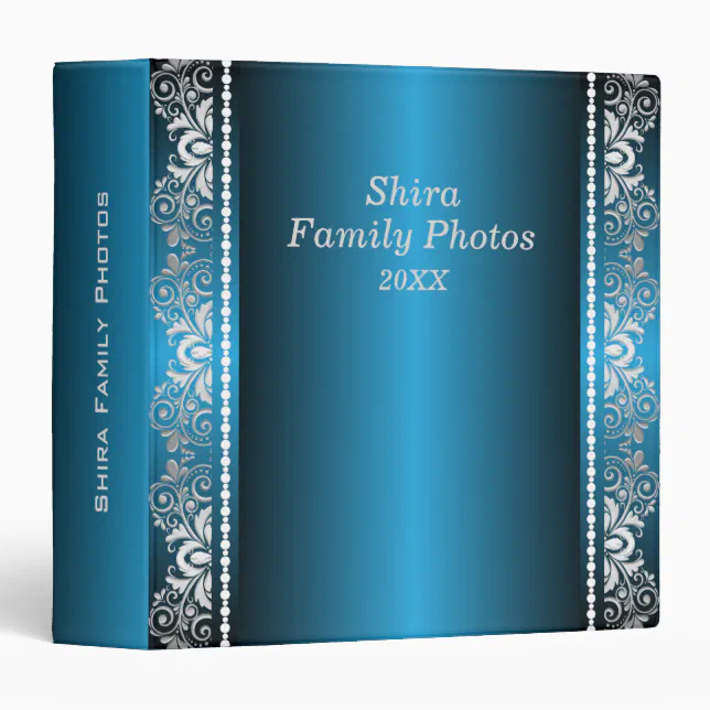 Custom - Elegant Blue and Silver Lace 3 Ring Binder | Zazzle