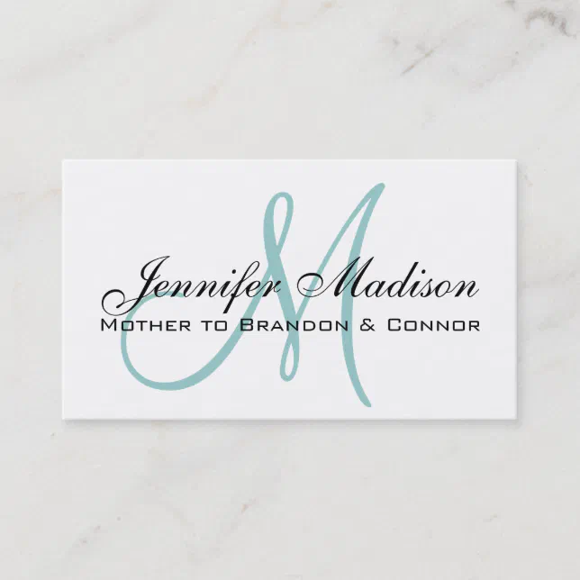 Custom Elegant Blue Monogram Mommy Calling Card | Zazzle