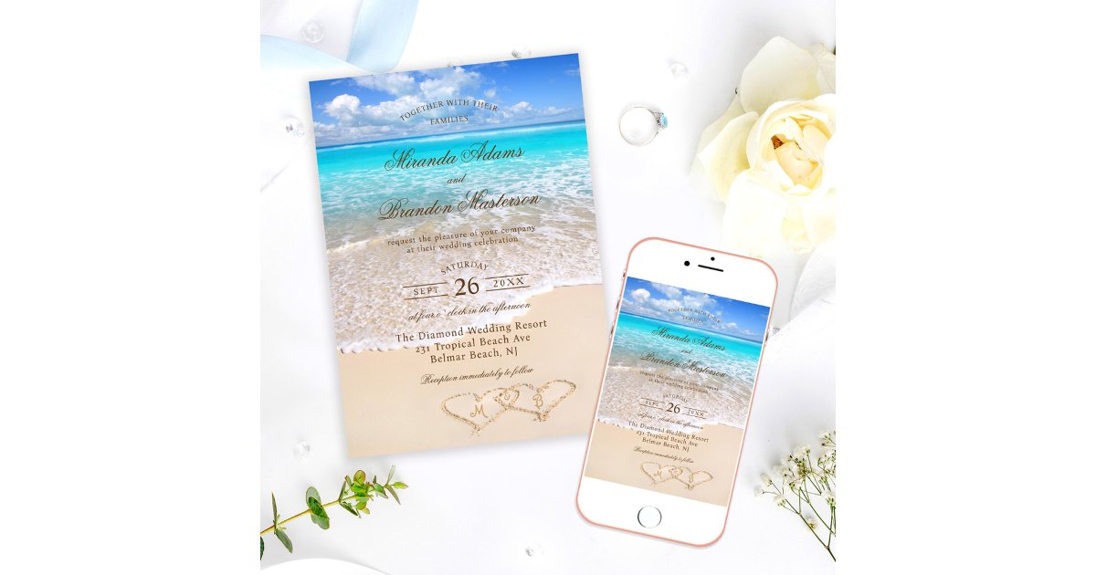 Custom Elegant Blue Ocean Tropical Beach Wedding Invitation | Zazzle