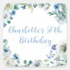 Custom Elegant Blue White Floral Birthday Party Square Sticker | Zazzle