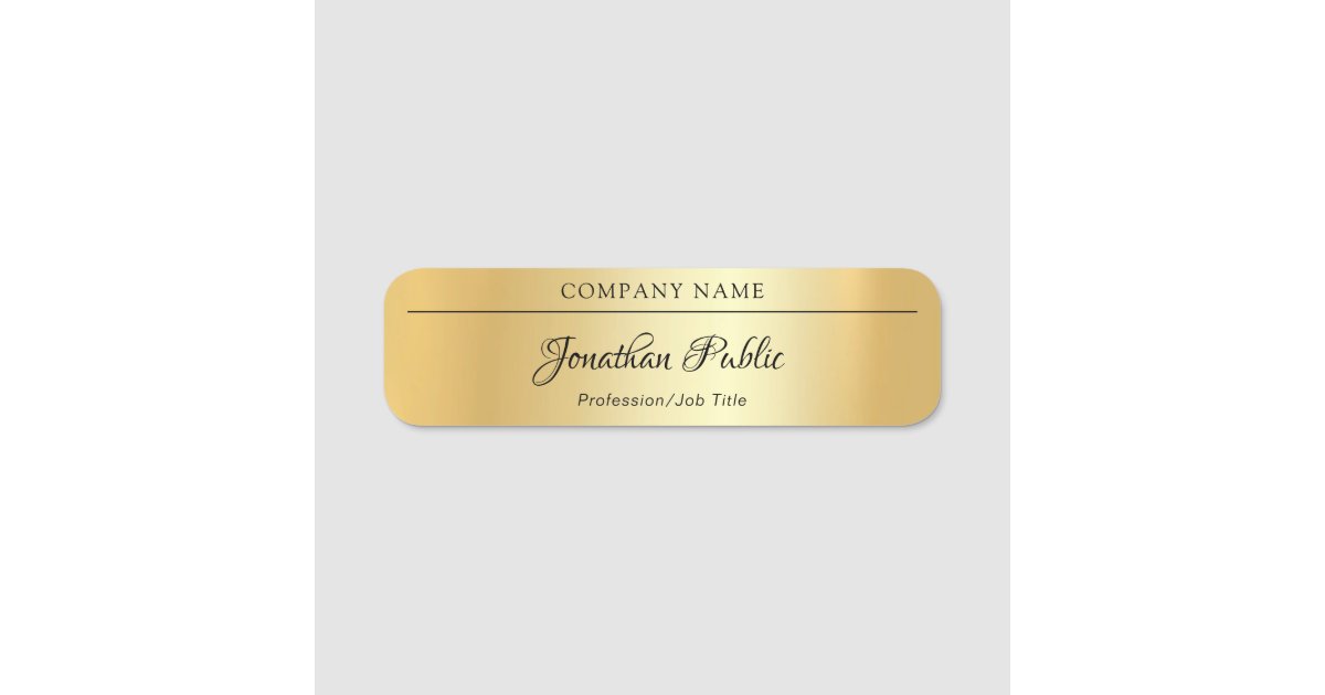 Custom Elegant Glamour Gold Template Hand Script Name Tag | Zazzle